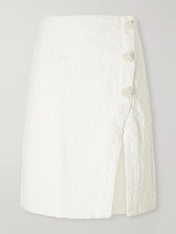 SELF-PORTRAIT Floral-embellished Denim Midi Skirt