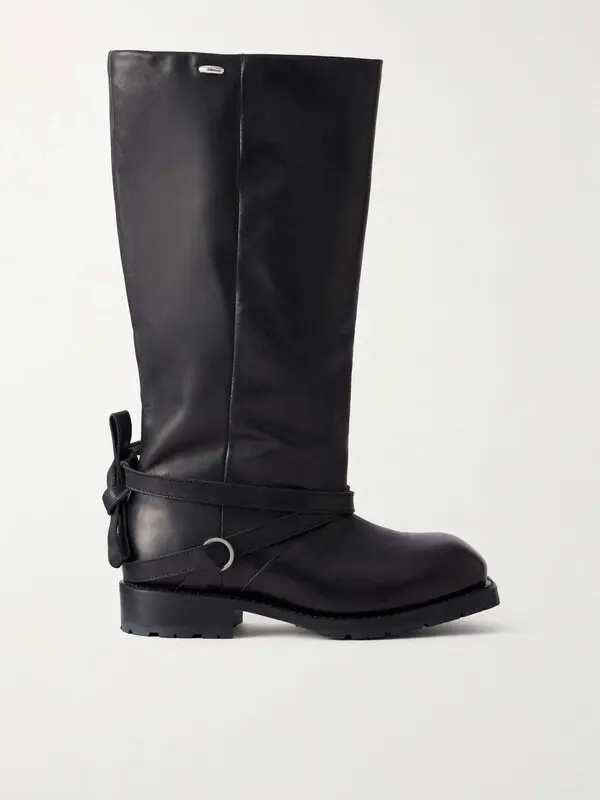 Our Legacy High Engine Tie-embellished Leather Knee Boots - Black