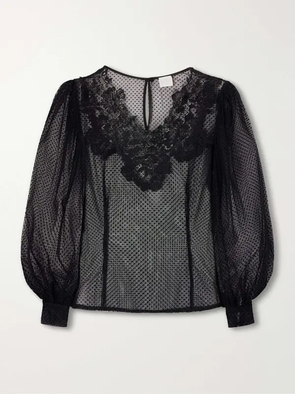 Loretta Caponi Lilly Lace-trimmed Organza Blouse