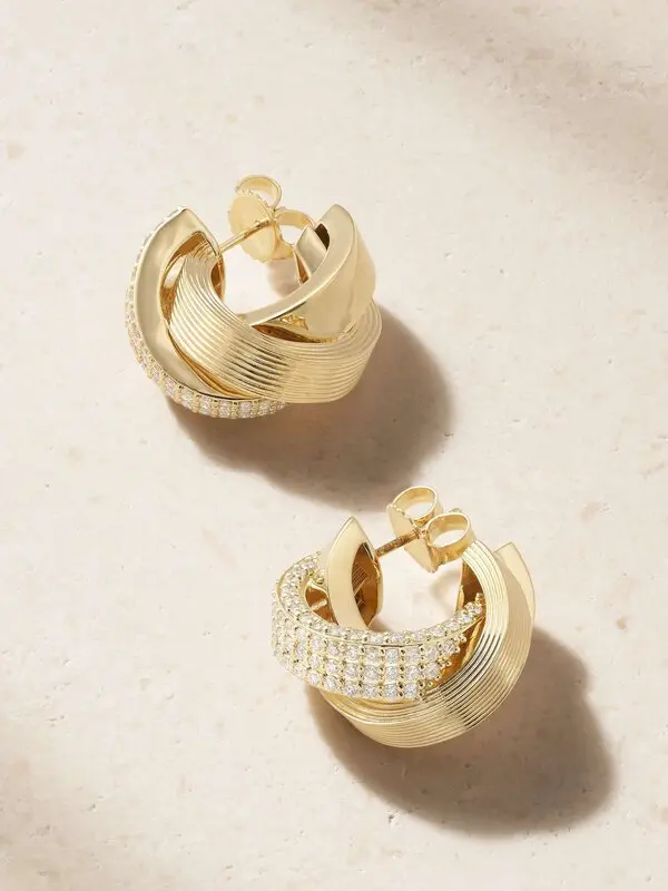 SYDNEY EVAN Tri Linked 14-karat And Diamonds Hoop Earrings - Gold