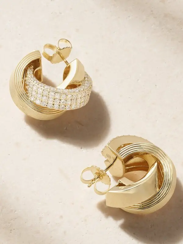 SYDNEY EVAN Tri Linked 14-karat Yellow And Diamond Hoop Earrings
