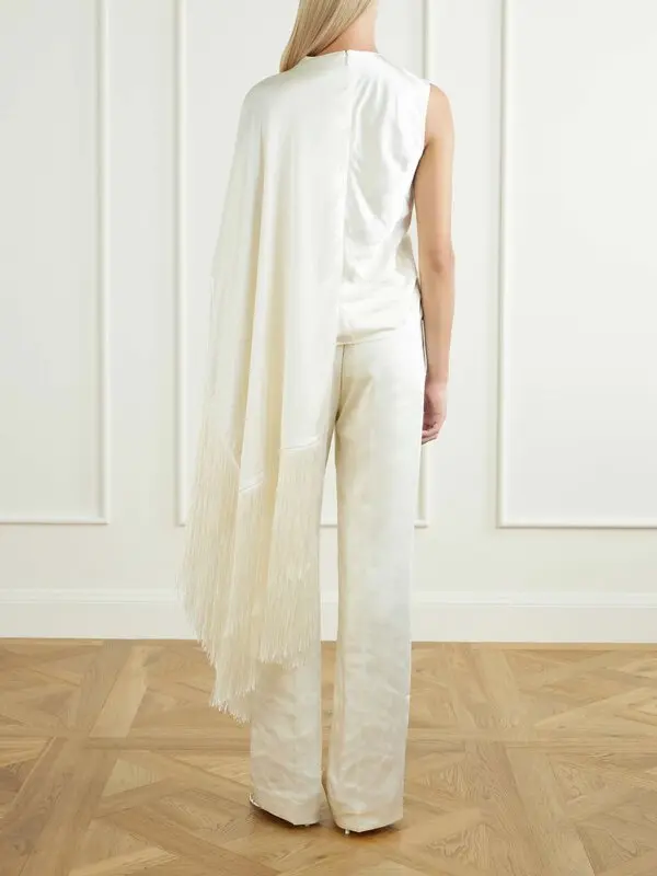 SELF-PORTRAIT Asymmetric Fringed Satin Cami