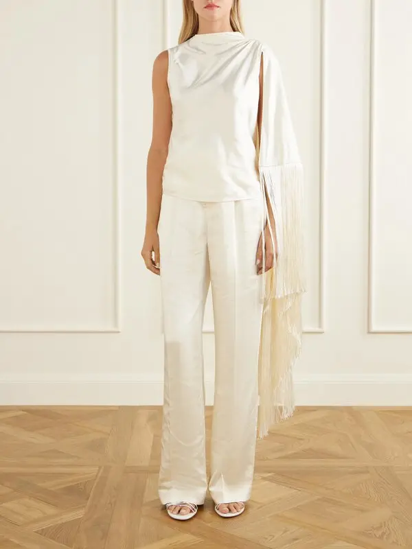 SELF-PORTRAIT Asymmetric Fringed Satin Camisole
