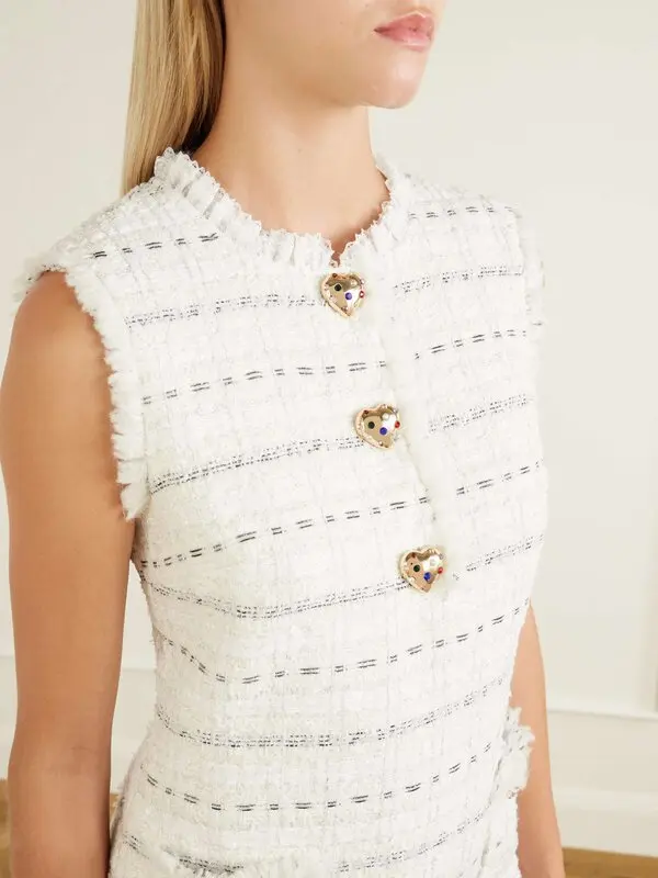 SELF-PORTRAIT Embellished Frayed Bouclé Mini Dress