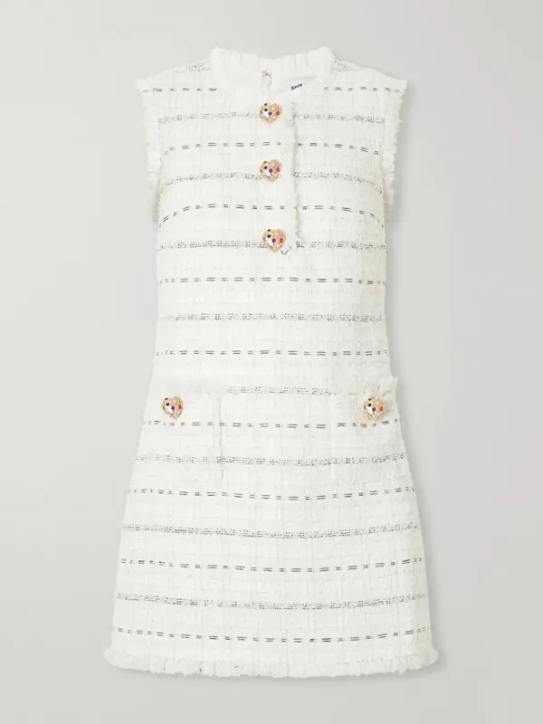 SELF-PORTRAIT Embellished Frayed Bouclé Mini Dress