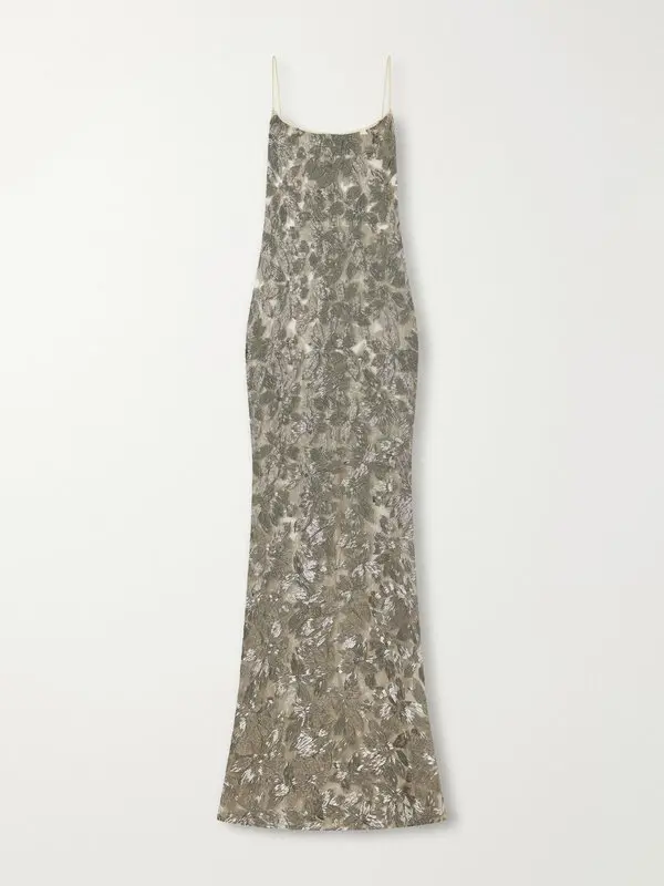 ILKYAZ OZEL Isis Embellished Organza Maxi Dress - Silver