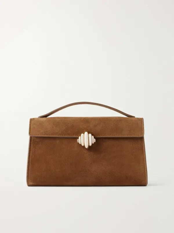 AQUAZZURA Alex Suede Clutch Bag - Tan