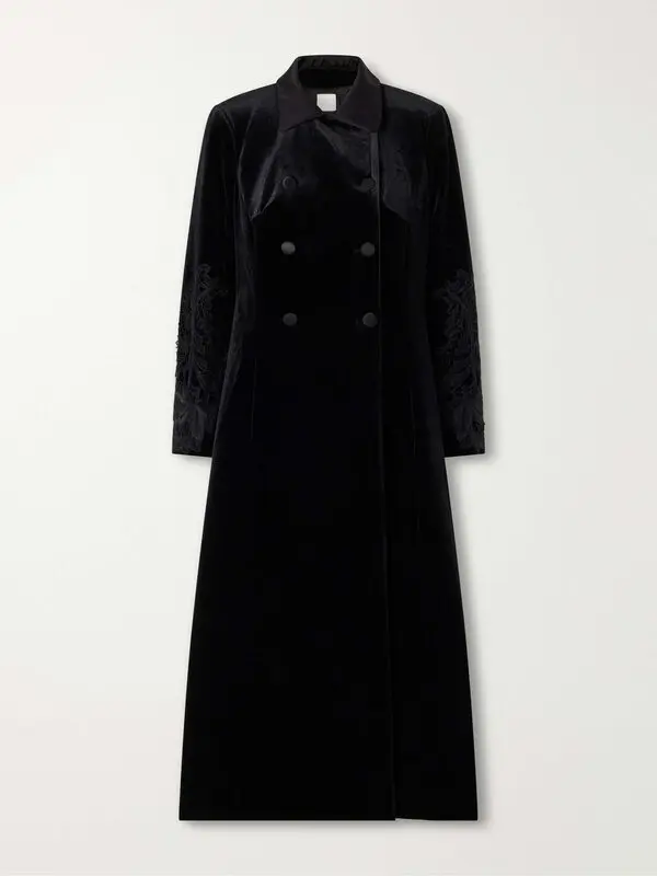 Loretta Caponi Rose Embroidered Velvet Coat