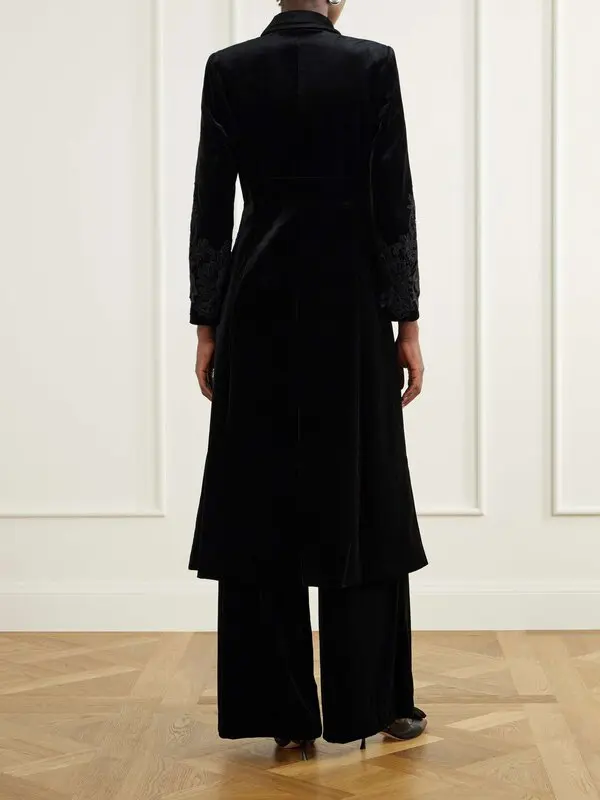 Loretta Caponi Rose Embroidered Velvet Coat