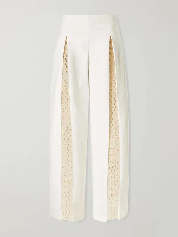 Escvdo Pleated Cotton Wide-leg Jeans