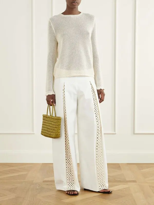 Escvdo Pleated Cotton Wide-leg Jeans