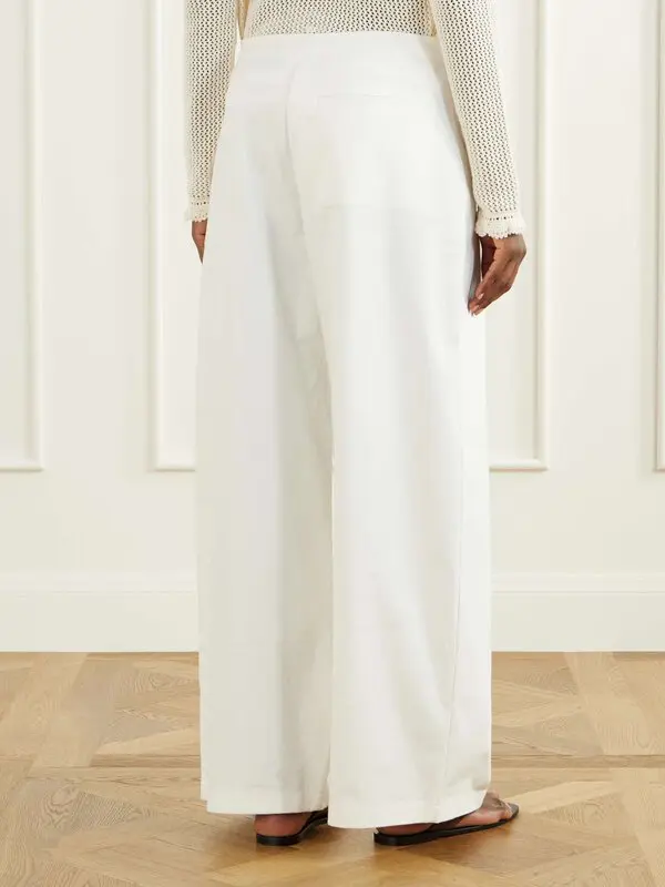 Escvdo Pleated Cotton Wide-leg Jeans