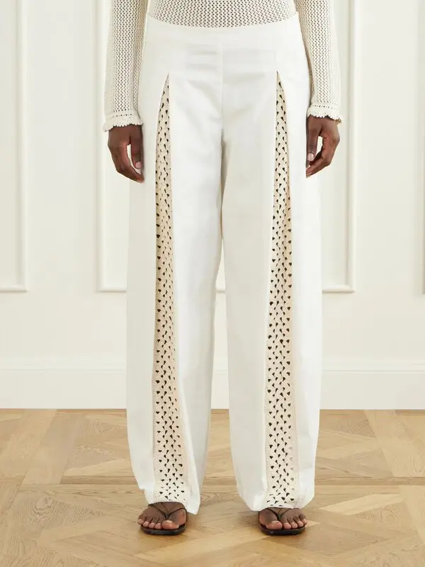 Escvdo Pleated Cotton Wide-leg Jeans - Neutrals