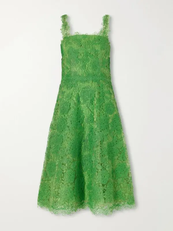 Carolina Herrera Lace-trimmed Crepe Midi Dress - Green