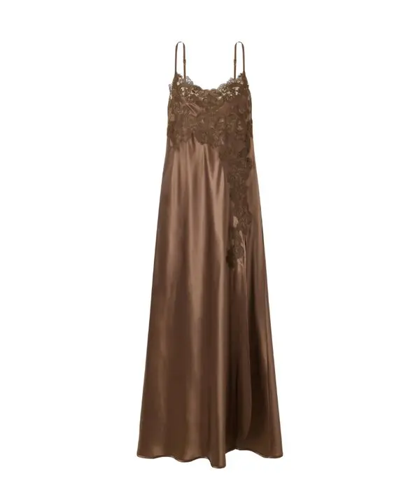 Loretta Caponi Grimilde Lace-trimmed Silk Maxi Dress - Brown