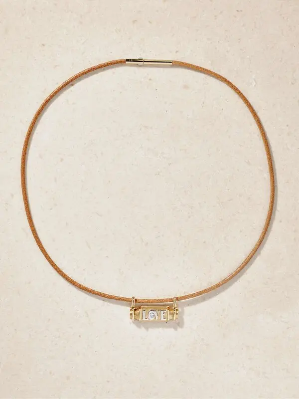 MARIE LICHTENBERG Love Smash Locket 18-karat Yellow And White Diamond And Leather Necklace - Gold