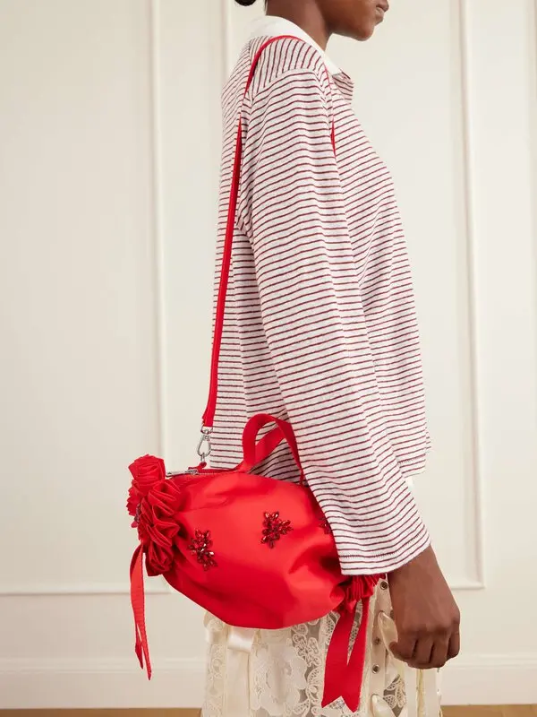 Simone Rocha Double Ribbon Rosette Crystal-embellished Satin Shoulder Bag