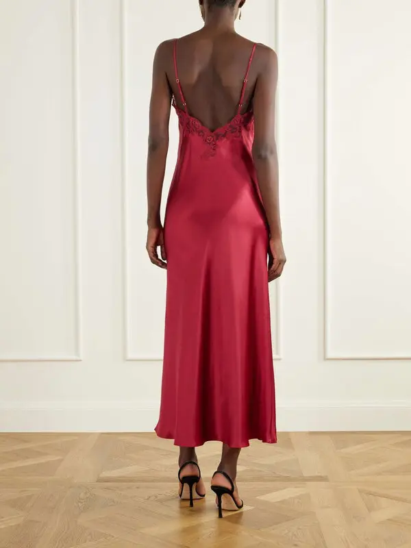 Loretta Caponi Grimilde Lace-trimmed Silk Maxi Dress - Red