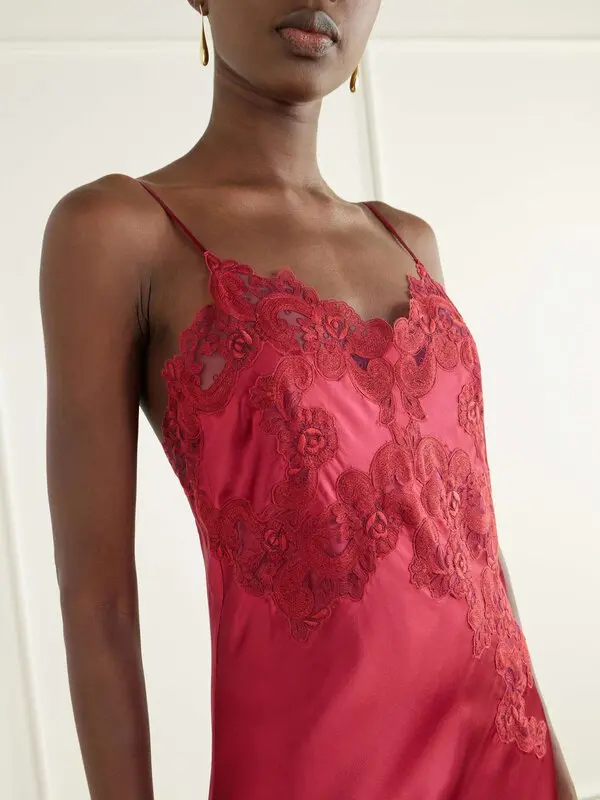 Loretta Caponi Grimilde Lace-trimmed Silk Maxi Dress - Red