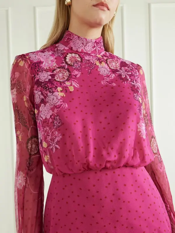 Saloni Jolie-c Asymmetric Tiered Floral-print Silk-georgette Maxi Dress - Pink