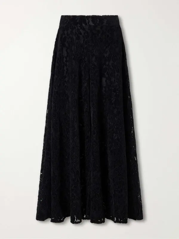 Loretta Caponi Vittoria Velvet Lace High-waist Wide-leg Pants - Black