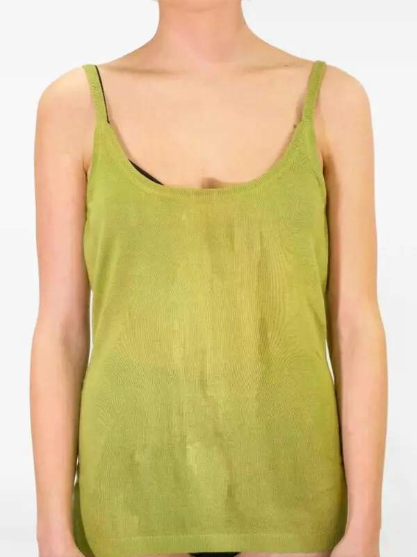 LA ROSE Fine-knit Scoop-neck Tank Top - Green