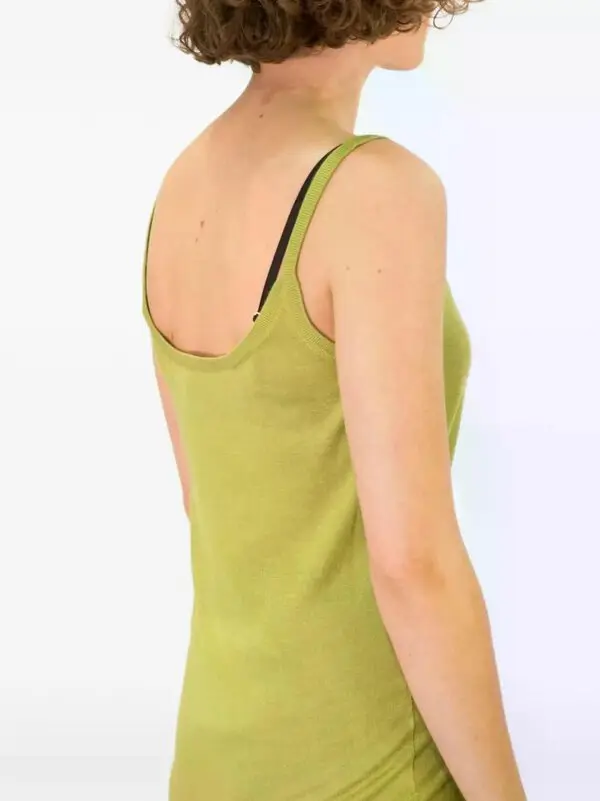 LA ROSE Fine-knit Scoop-neck Tank Top - Green