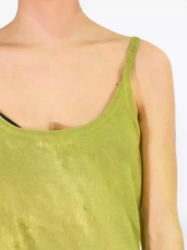 LA ROSE Fine-knit Scoop-neck Tank Top - Green