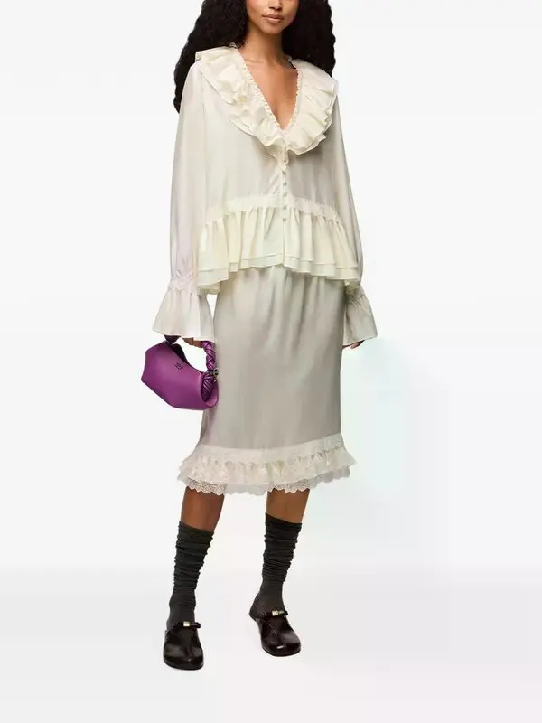 GANNI Ruffled Lace-trim Blouse