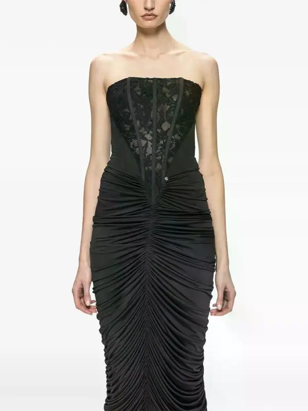 NISSA Ruched Bodycon Corset Dress - Black