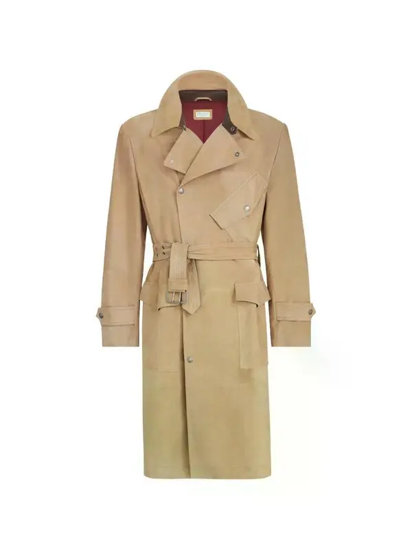 Brunello Cucinelli Suede Motorcyle-trench With Nappa-leather Inserts - Neutrals