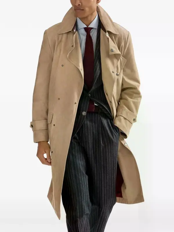 Brunello Cucinelli Suede Motorcyle-trench With Nappa-leather Inserts