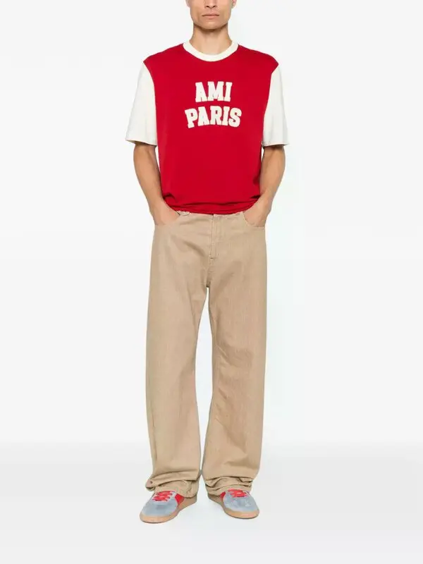 AMI Paris Logo-print Colour-block T-shirt - Red