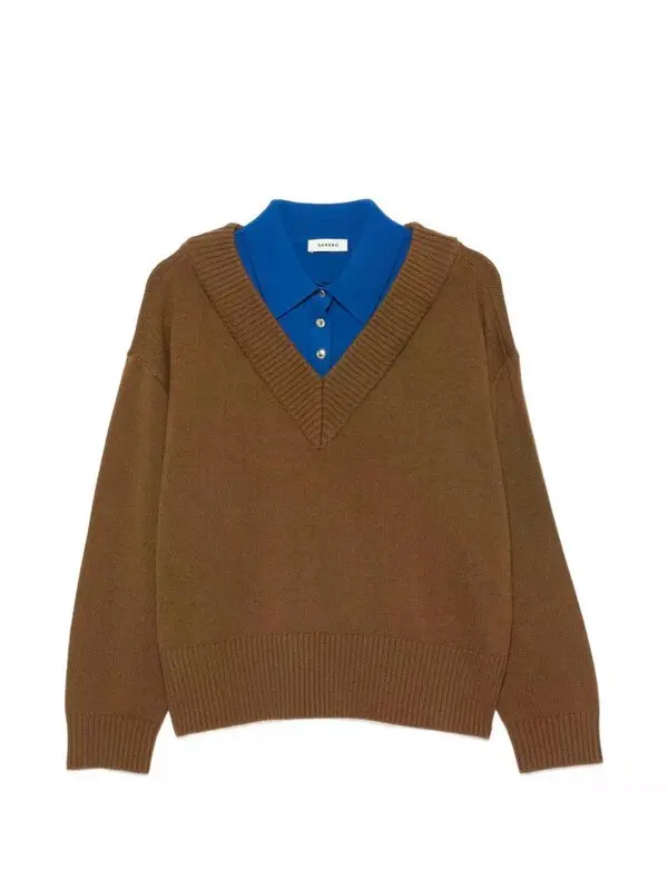 Sandro V-neck Ribbed-trim Polo Sweater