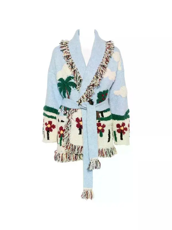 Alanui Fringe-trim Intarsia-knit Cardigan