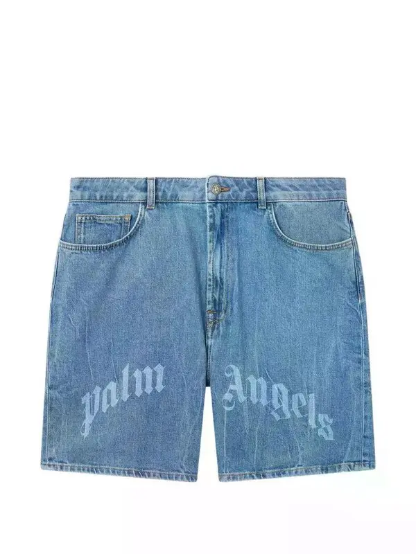 Palm Angels Logo-print Denim Shorts - Blue