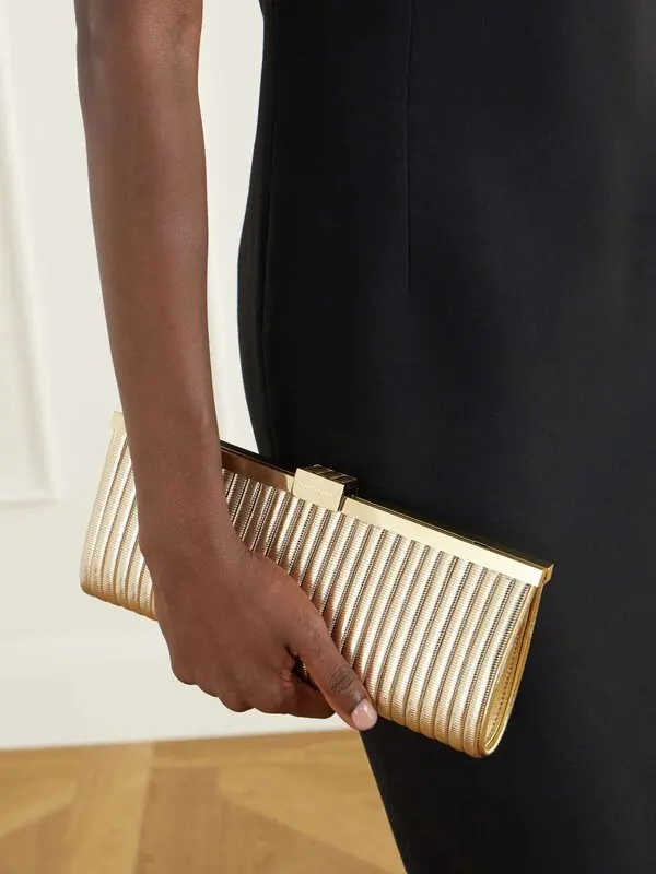 AQUAZZURA Heatwave Metallic Leather Clutch Bag