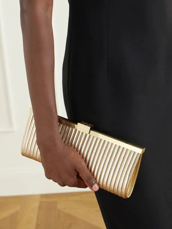 AQUAZZURA Metallic Leather Clutch Bag - Gold