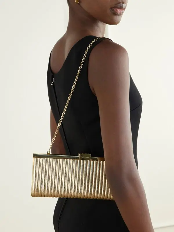 AQUAZZURA Metallic Leather Clutch Bag - Gold