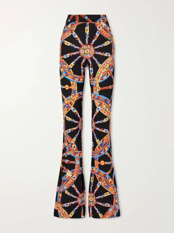 Dolce & Gabbana Organza Carretto Printed Flared Crepe Pants
