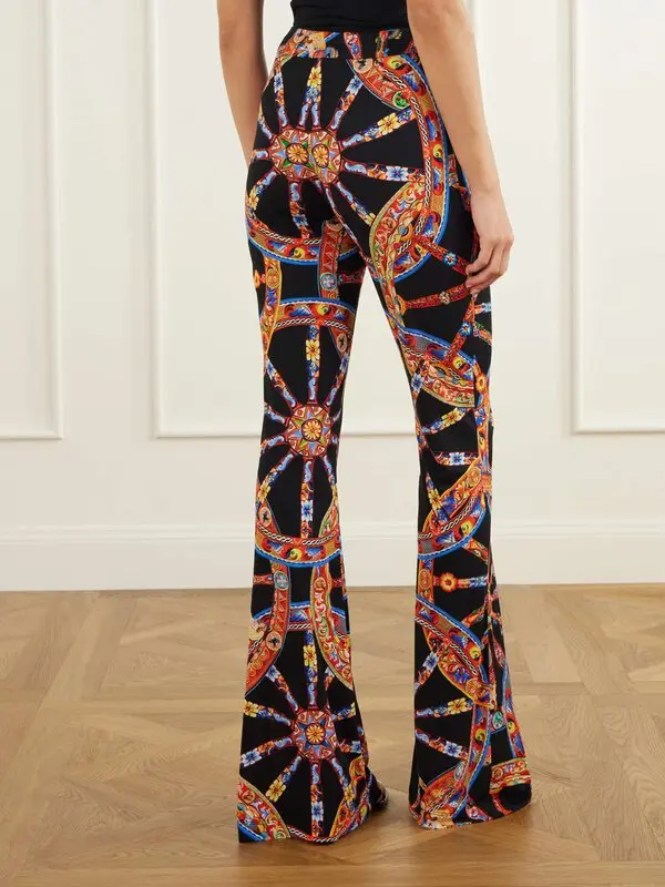 Dolce & Gabbana Organza Carretto Printed Flared Crepe Pants