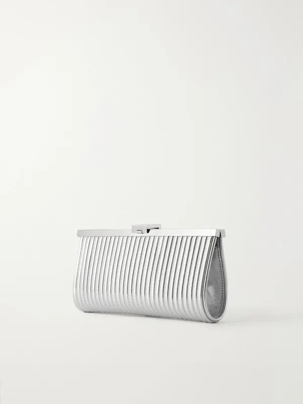 AQUAZZURA Heatwave Metallic Leather Clutch - Silver