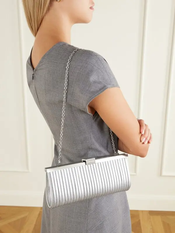 AQUAZZURA Heatwave Metallic Leather Clutch - Silver