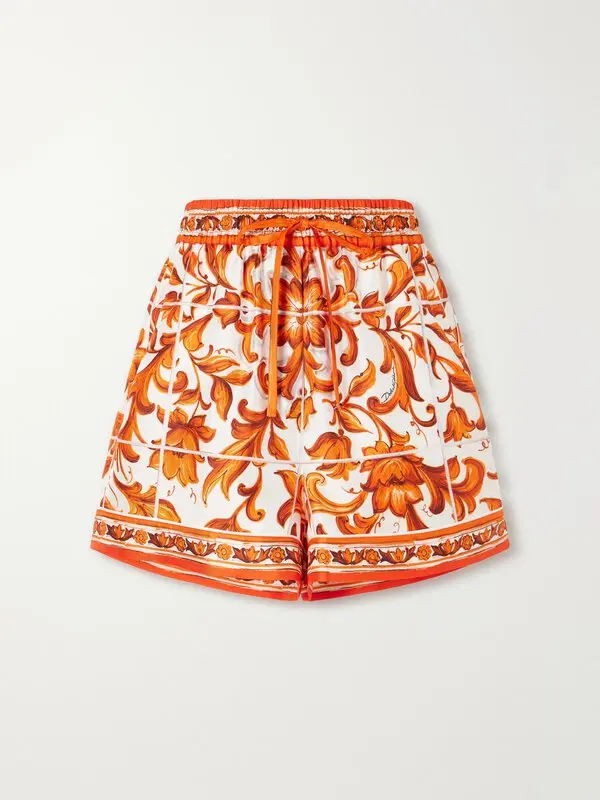 Dolce & Gabbana Floral-print Silk-twill Mini Shorts - Orange