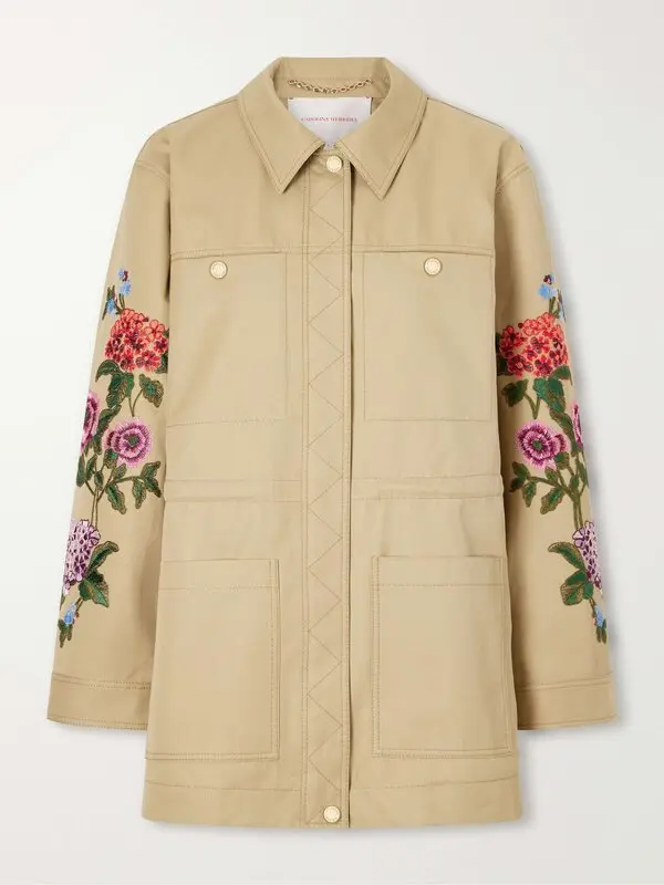 Carolina Herrera Floral-embroidered Cotton-gabardine Jacket