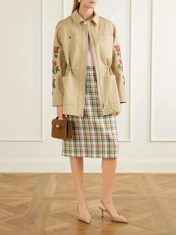 Carolina Herrera Floral-embroidered Cotton-gabardine Jacket