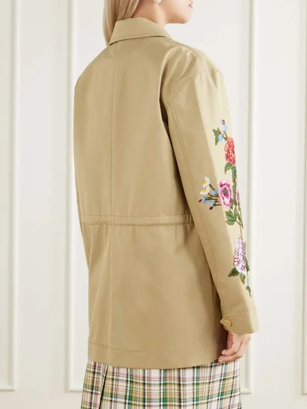 Carolina Herrera Floral-embroidered Cotton-gabardine Jacket