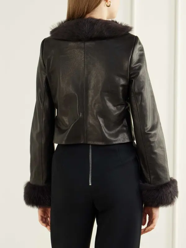 Nour Hammour Sofie Cropped Shearling-trimmed Leather Jacket