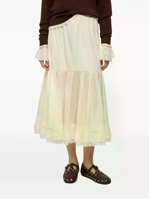 GANNI Nylon Tiered Midi Skirt - Neutrals