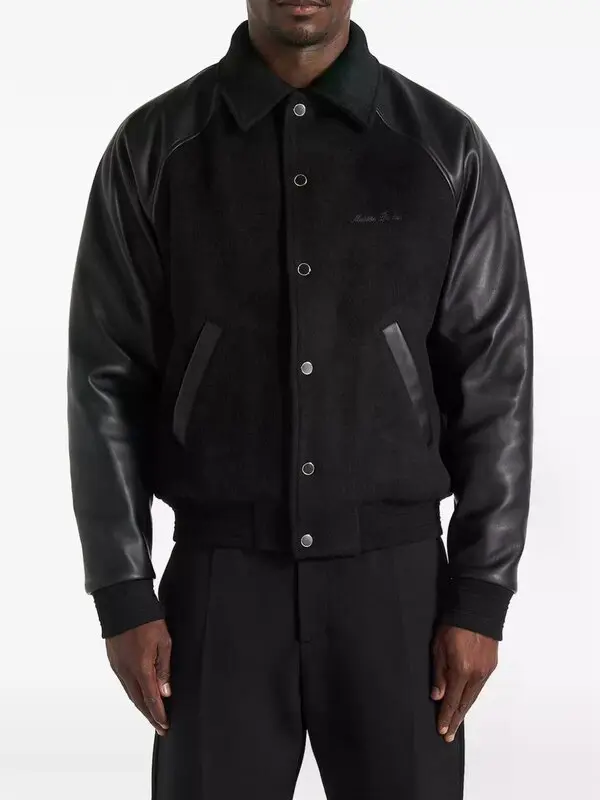Manière De Voir Olivier In Wool & Leather Raglan Varsity Jacket